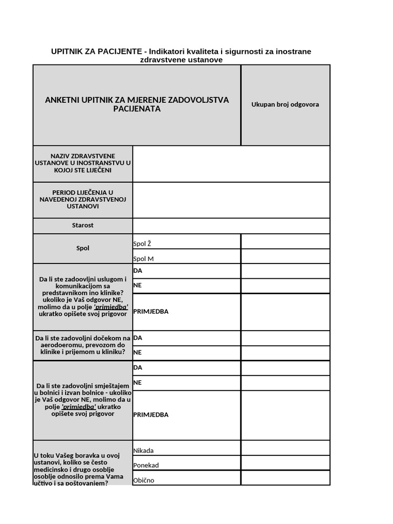 Anketa Kvaliteta INO Ustanova 3 | PDF