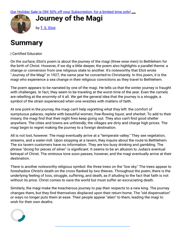 Journey of The Magi Summary | PDF | Biblical Magi
