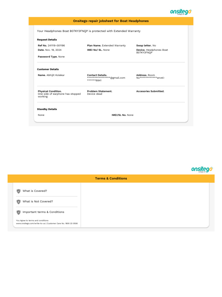 Customer JobSheet 241119-001196 | PDF