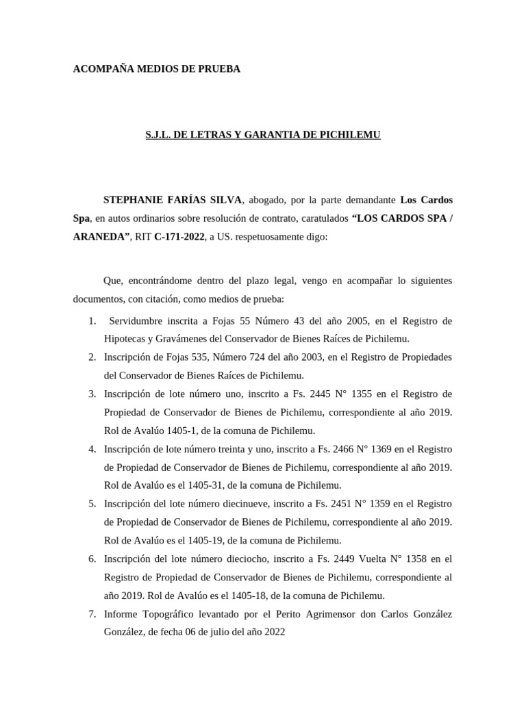 Acompaña Medios de Prueba C-171-2022 | PDF