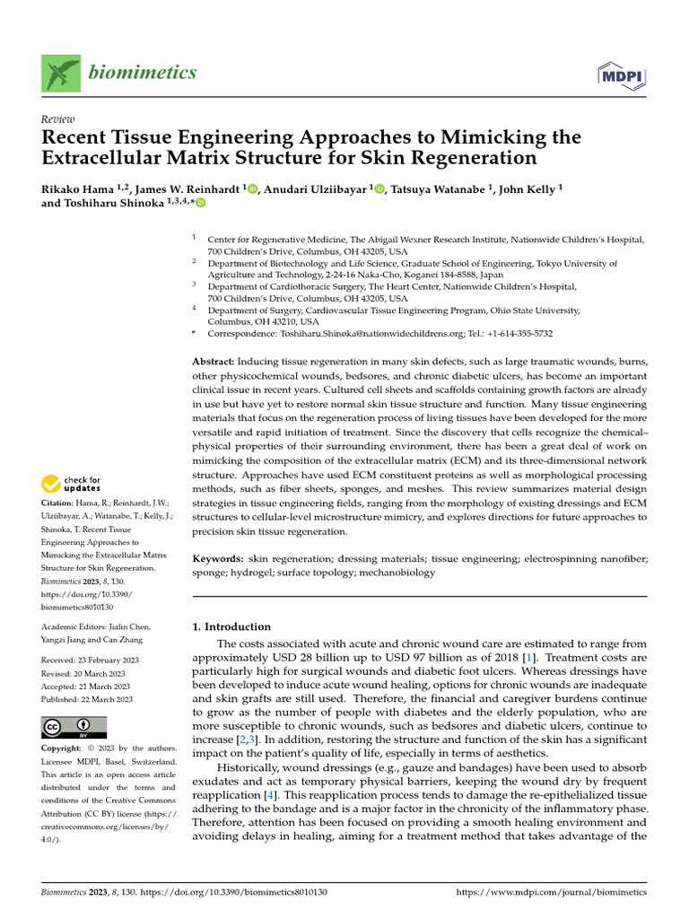 biomimetics-08-00130 | PDF | Wound Healing | Tissue Engineering