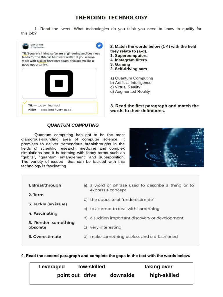 TRENDING TECHNOLOGY Texto e Exercícios English For Tech Book | PDF ...