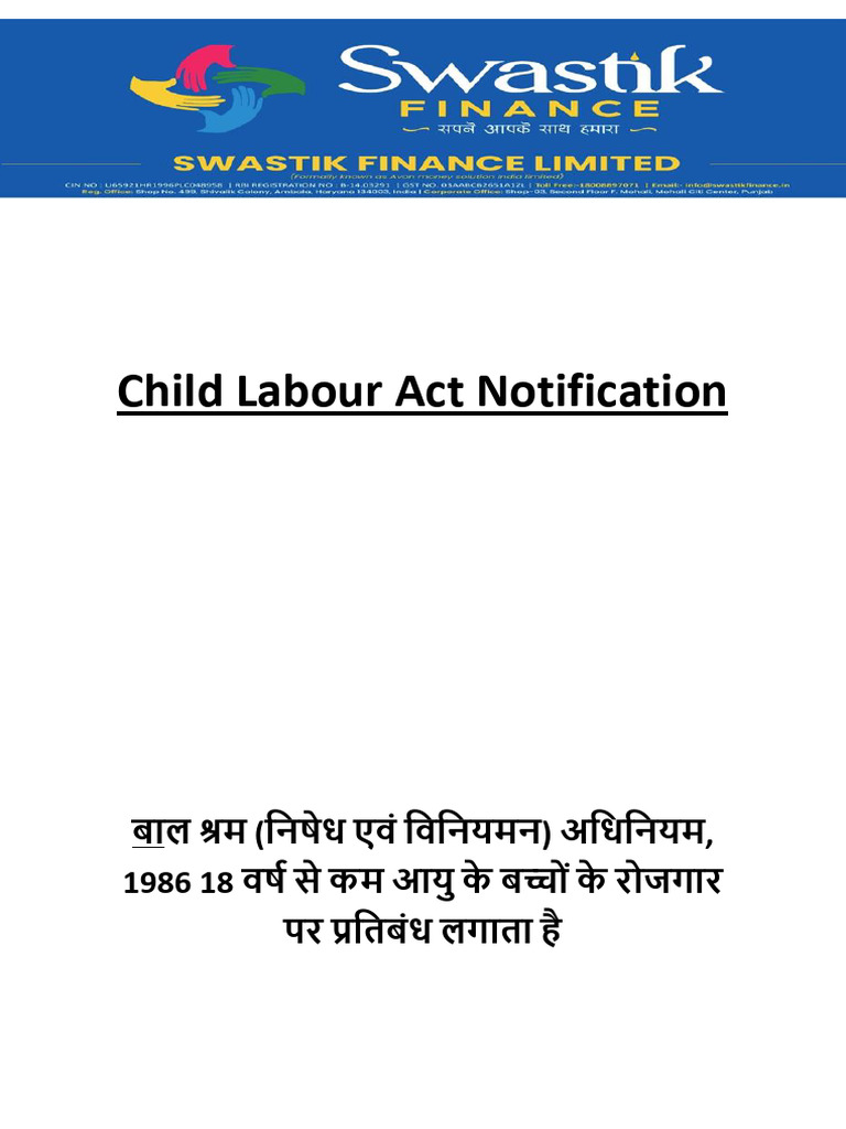 Child Labour Act Notification | PDF