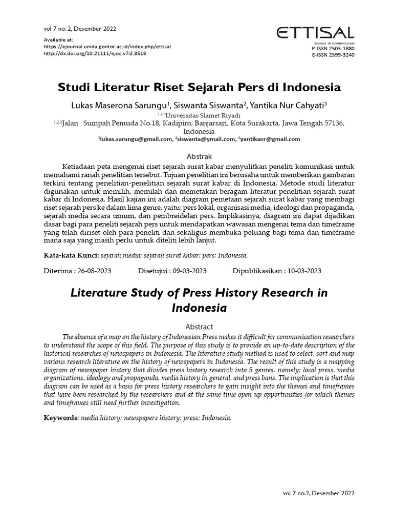 8. Tambahan_Artikel_studi Literatur Riset Sejarah Pers Di Indonesia | PDF