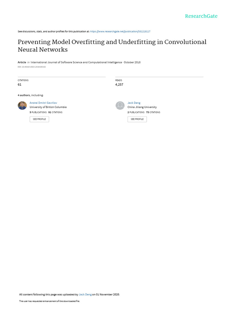 Preventing Model Overfitting and Underfitting in Convolutional Neural Networks | PDF ...