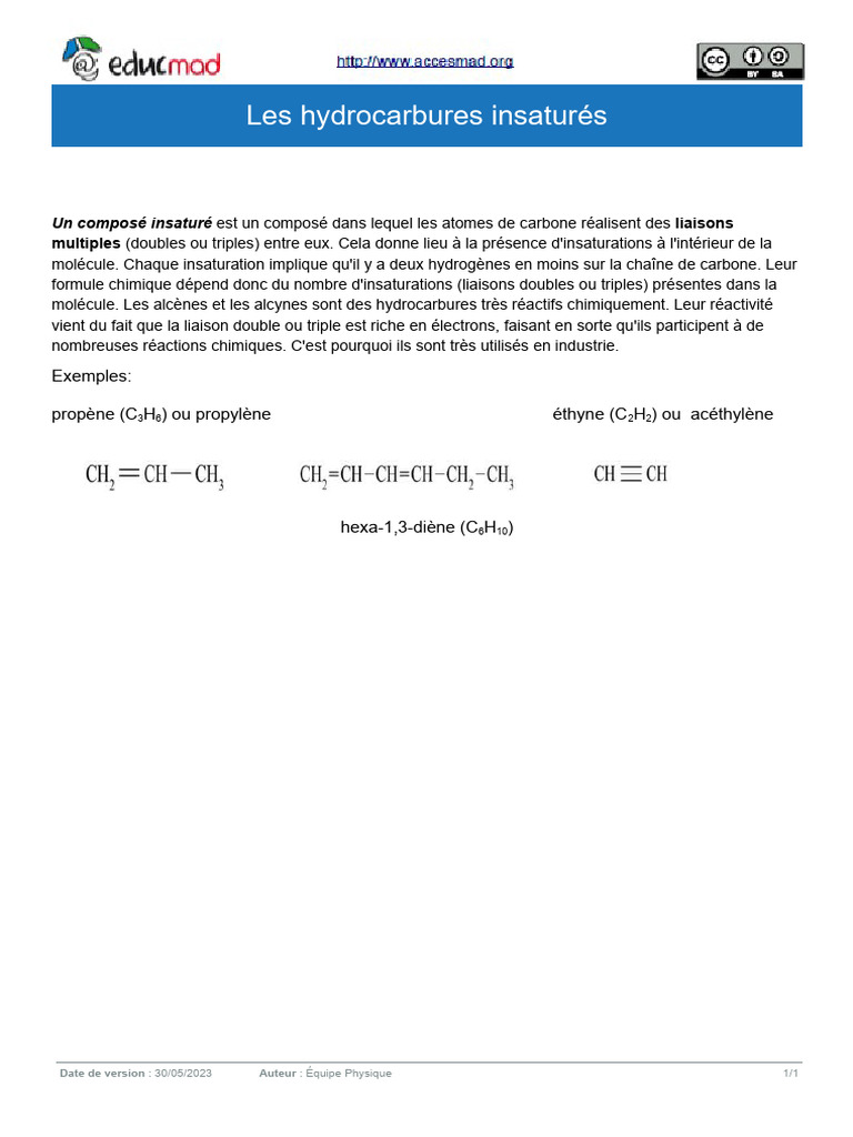 Hydrocarbures Insaturés : Alcènes et Alcynes | PDF