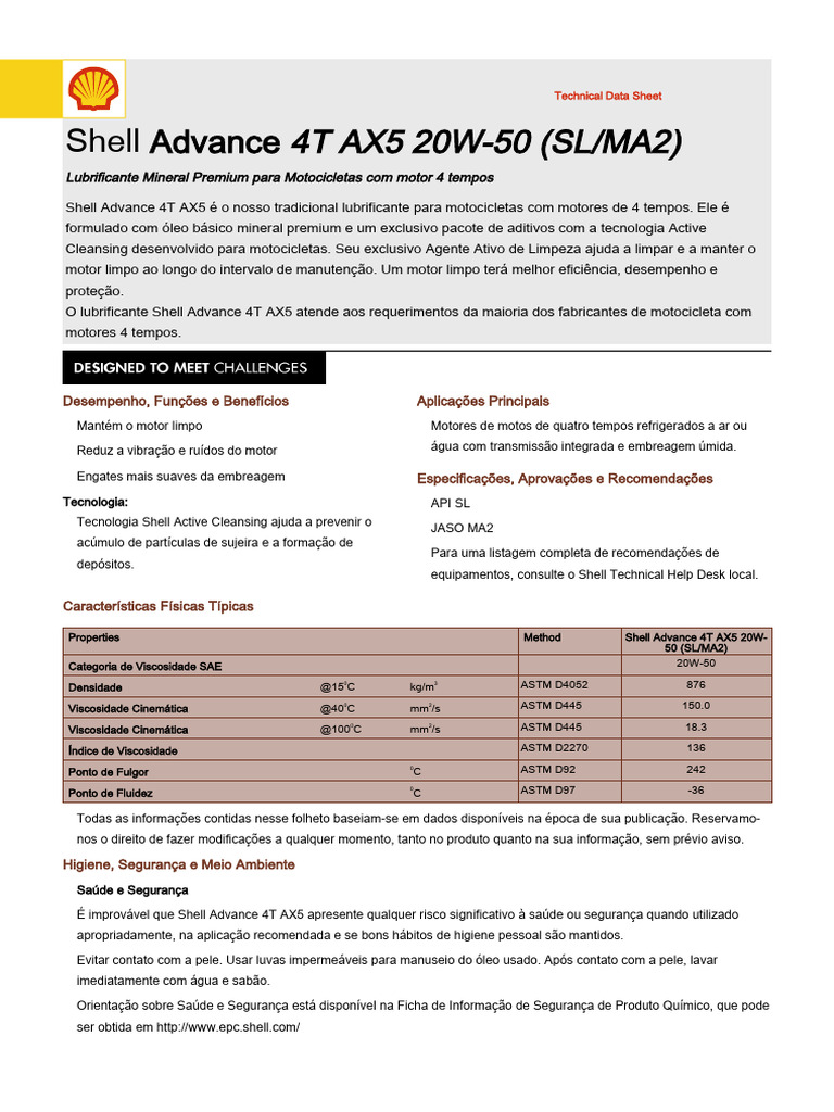 Advance 4T AX5 20W-50 (SL MA2) | PDF | Óleo de motor