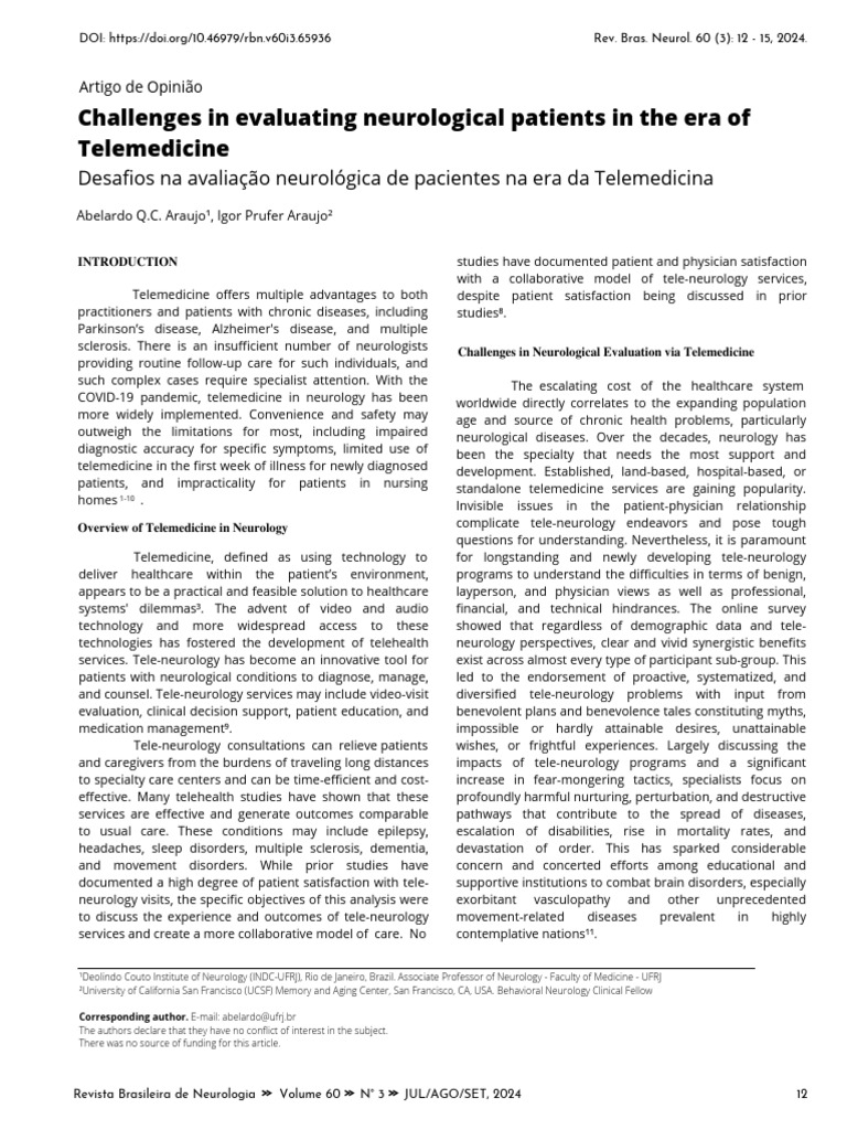 Challenges in Evaluating Neurological Patients | PDF | Neurology ...