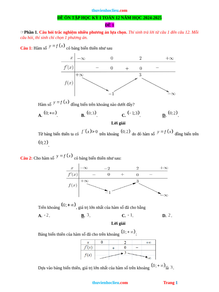 De On Tap HK1 Toan 12 KNTT de 1 | PDF