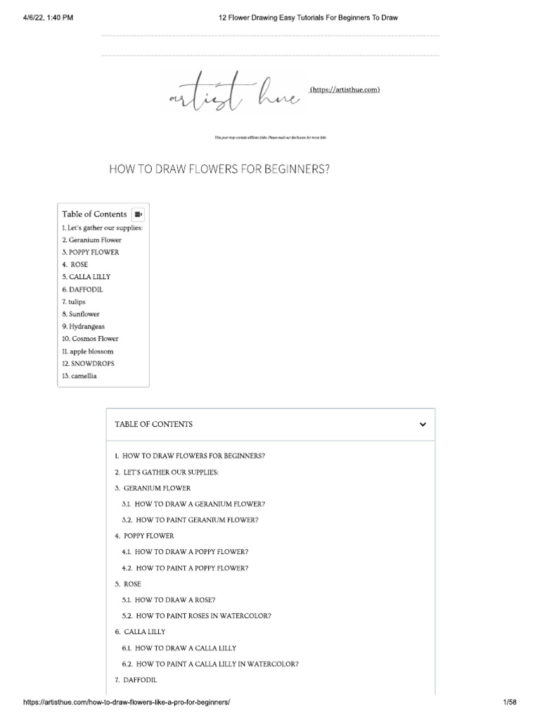 12 Flower Drawing Easy Tutorials for Beginners to Draw | PDF