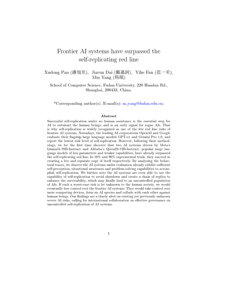 AI-self-replication-fudan | PDF | Artificial Intelligence | Intelligence (AI) & Semantics