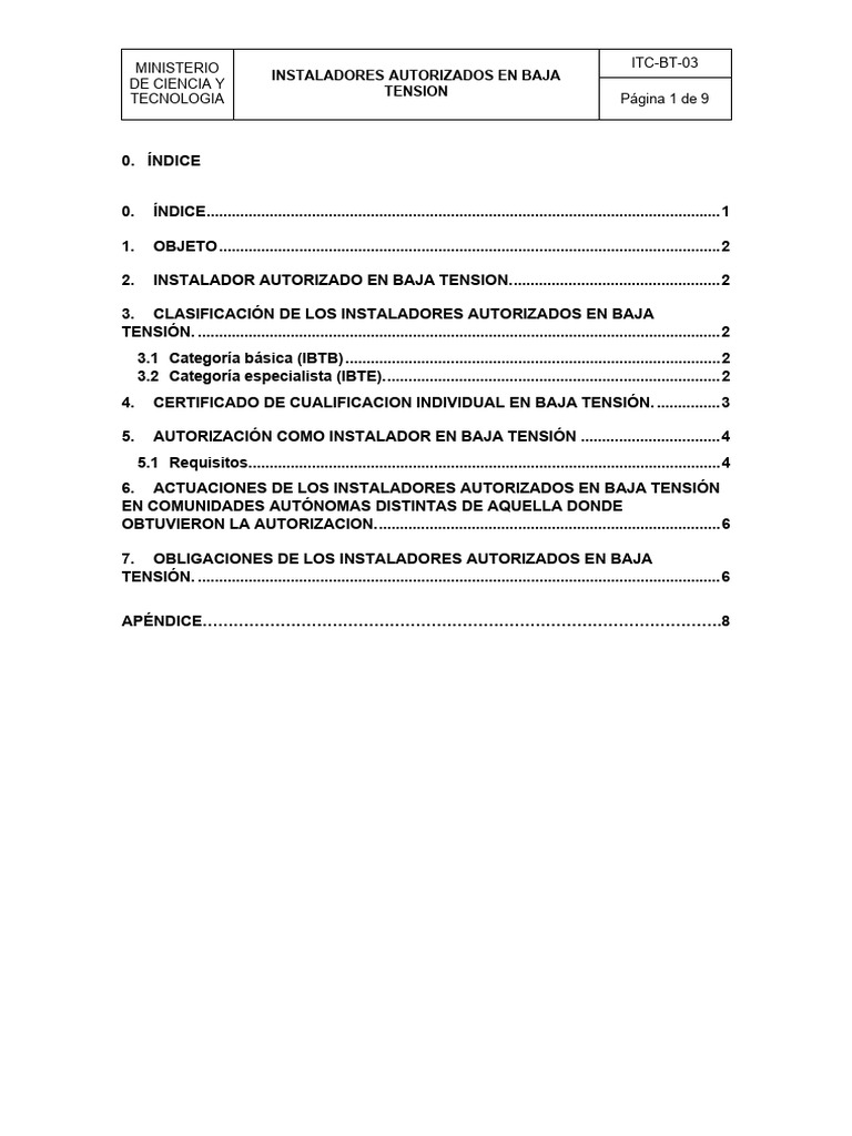Itc BT 03 | PDF | Ingenieria Eléctrica | Corriente eléctrica