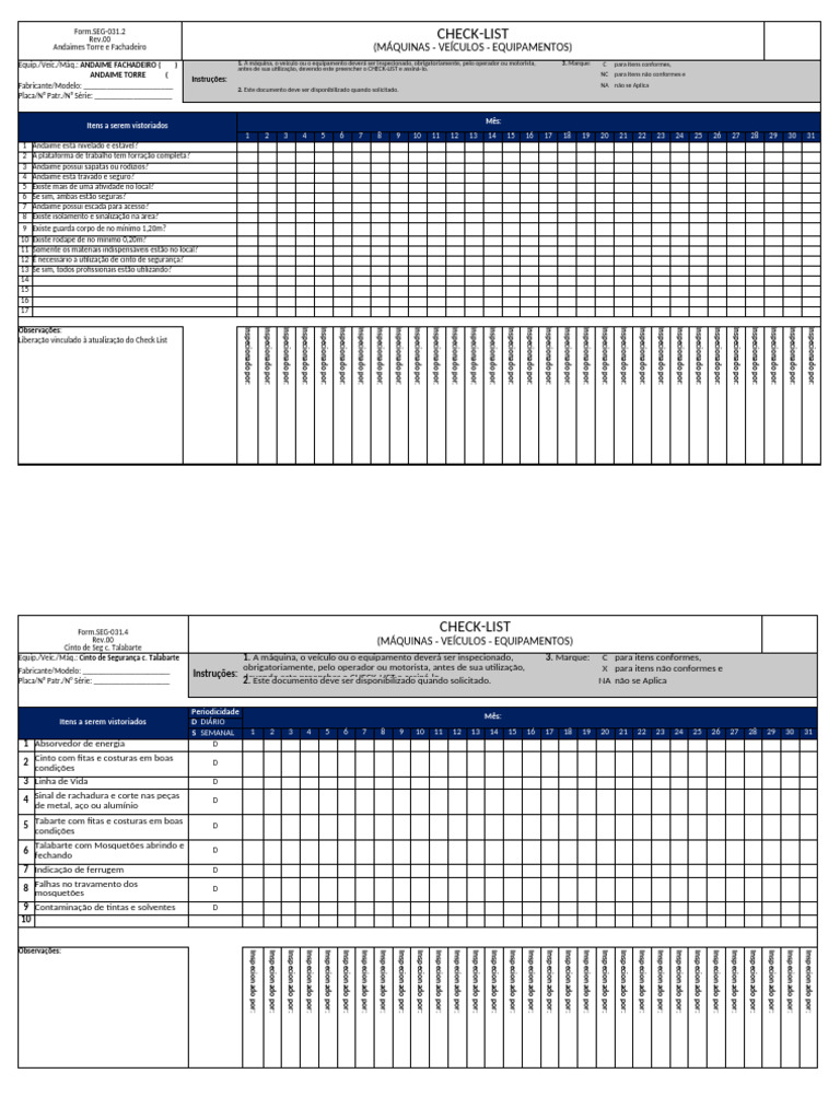 Form.SEG-031 - Check List - Máquinas e Equip - Rev.00 | PDF