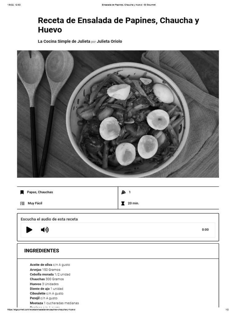 Ensalada de Papines, Chaucha y Huevo - El Gourmet | PDF