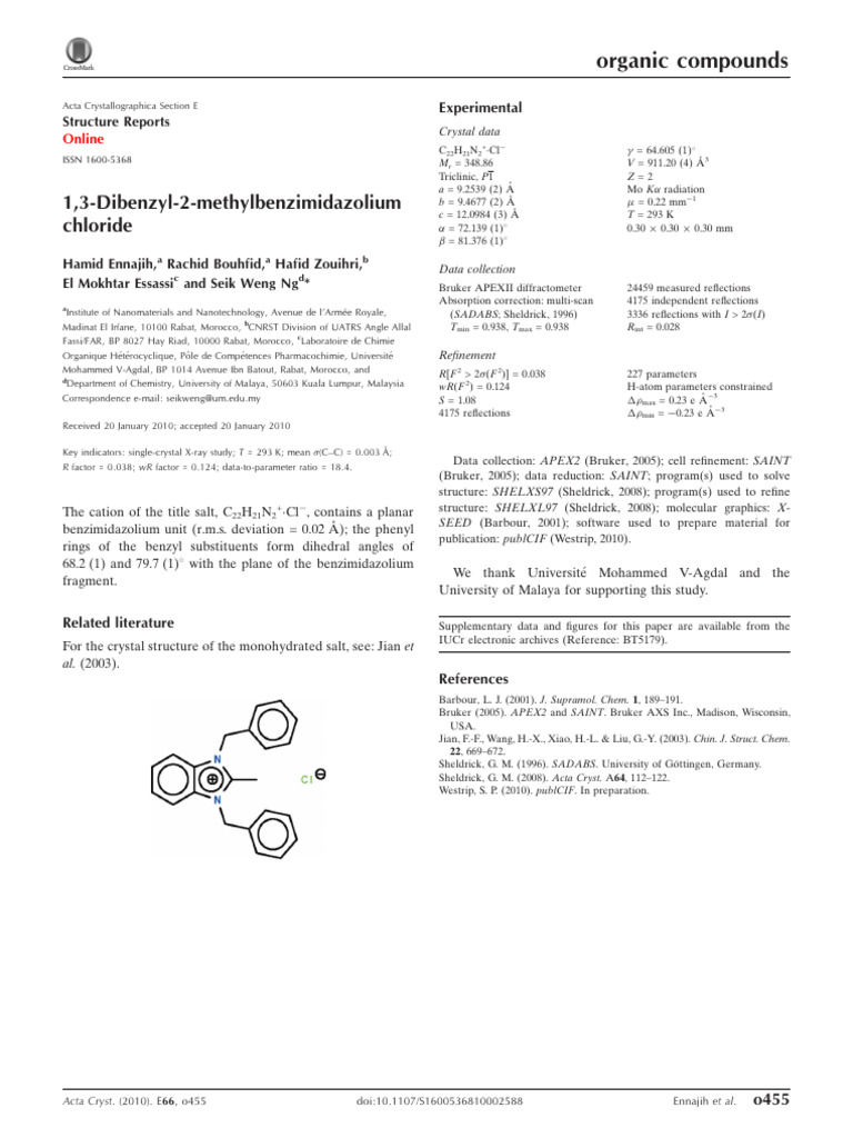 1 3 Dibenzyl 2 Methylbenzimidazoliumchloride | PDF | Chemistry