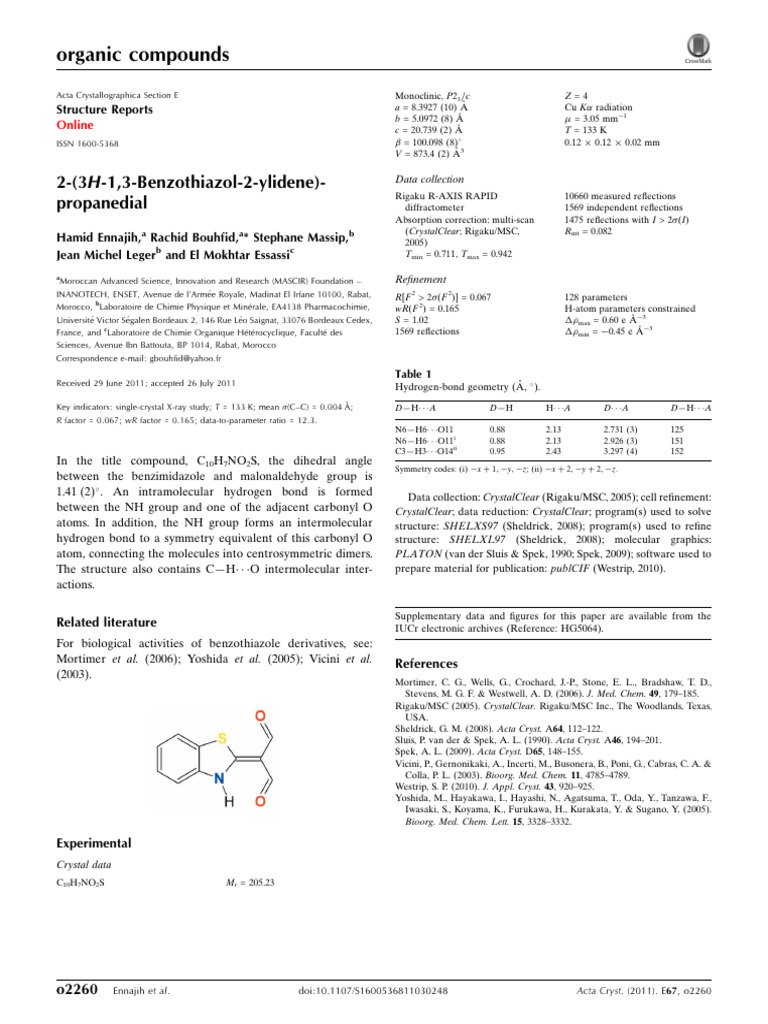 2 (3H 1 3 Benzothiazol 2 Ylidene) Propanedial | PDF | Chemistry ...