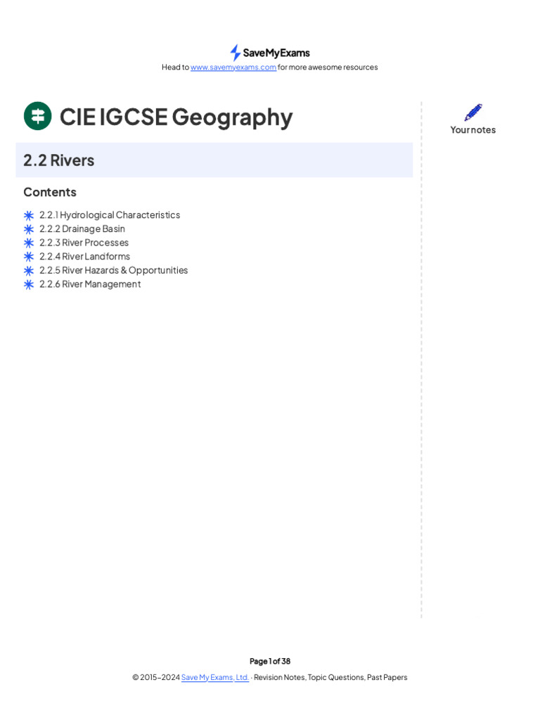 IGCSE Geography: River Processes Overview | PDF | Flood | River