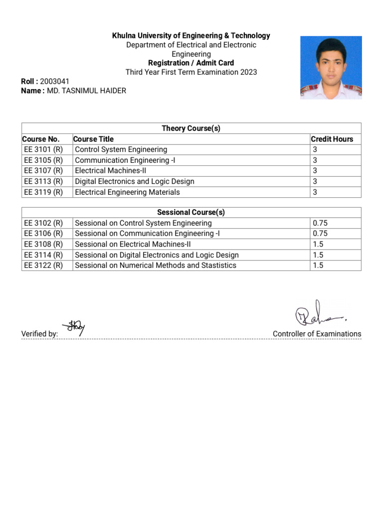 3rd Year Admit Card - Exam 2023 | PDF
