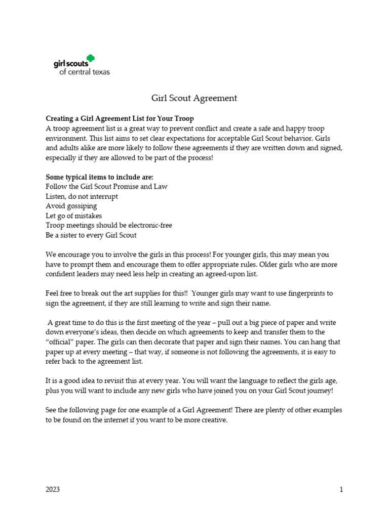 Girl-Scout-Agreement | PDF | Psychology | Behavioural Sciences