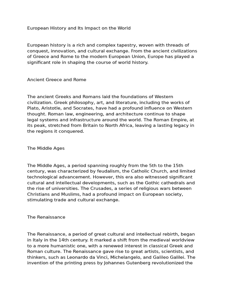 European History and Its Impact On The World | PDF | Renaissance ...
