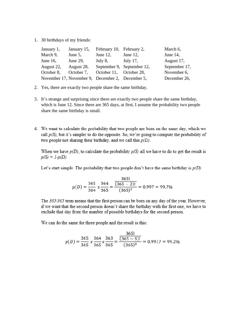 Birthday Problem REVISED | PDF