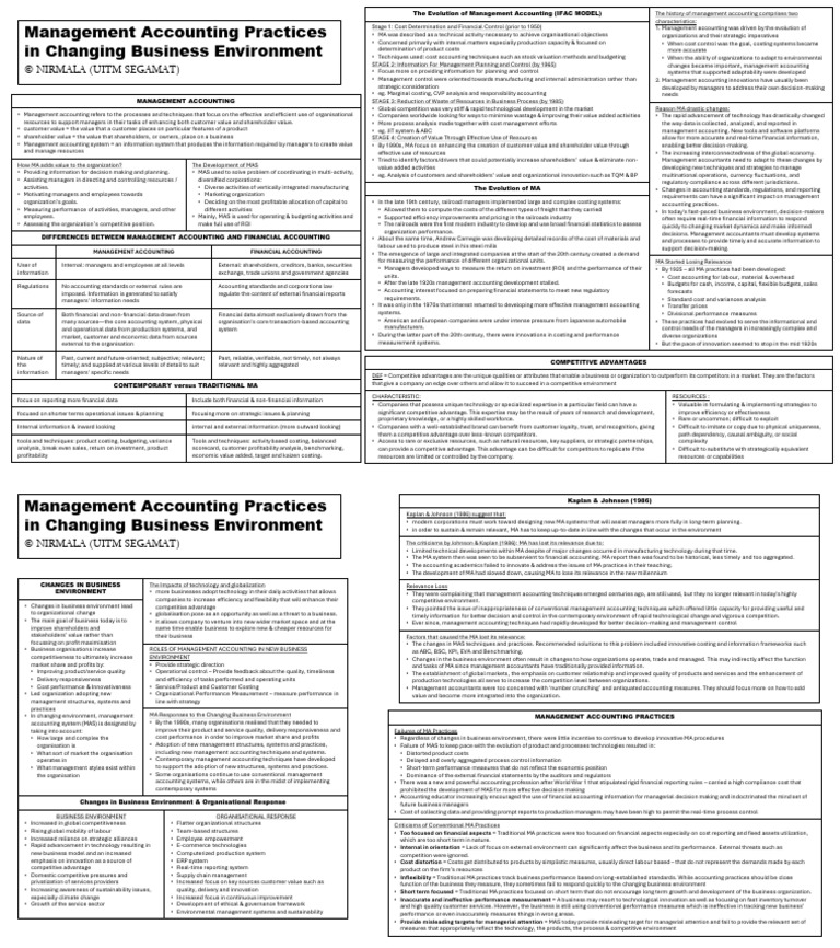MAF651 TEST NOTES | PDF | Management Accounting | Competitive Advantage