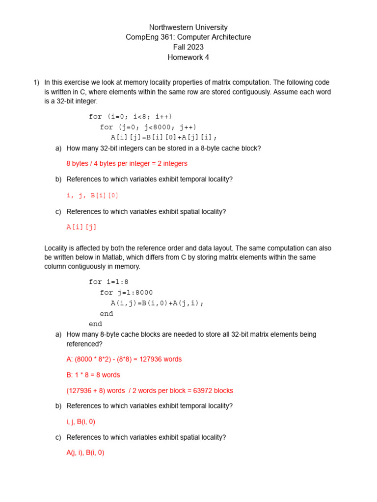 CompEng 361 - Homework 4 - Solutions | PDF | Cpu Cache | Computer Science