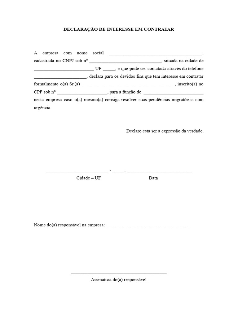 Declaração de Interesse em Contratar | PDF