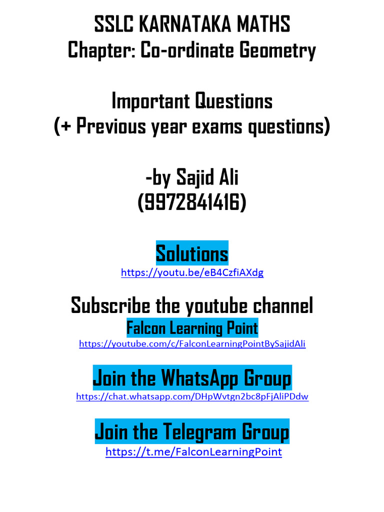 SSLC Coordinate Geometry | PDF | Triangle | Area