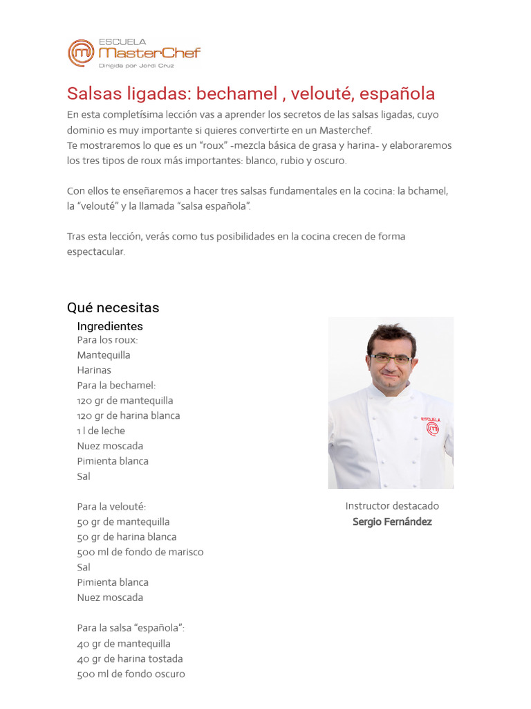 Bechamel y Velouté: Salsas Esenciales | PDF | Cocinando | Condimentos