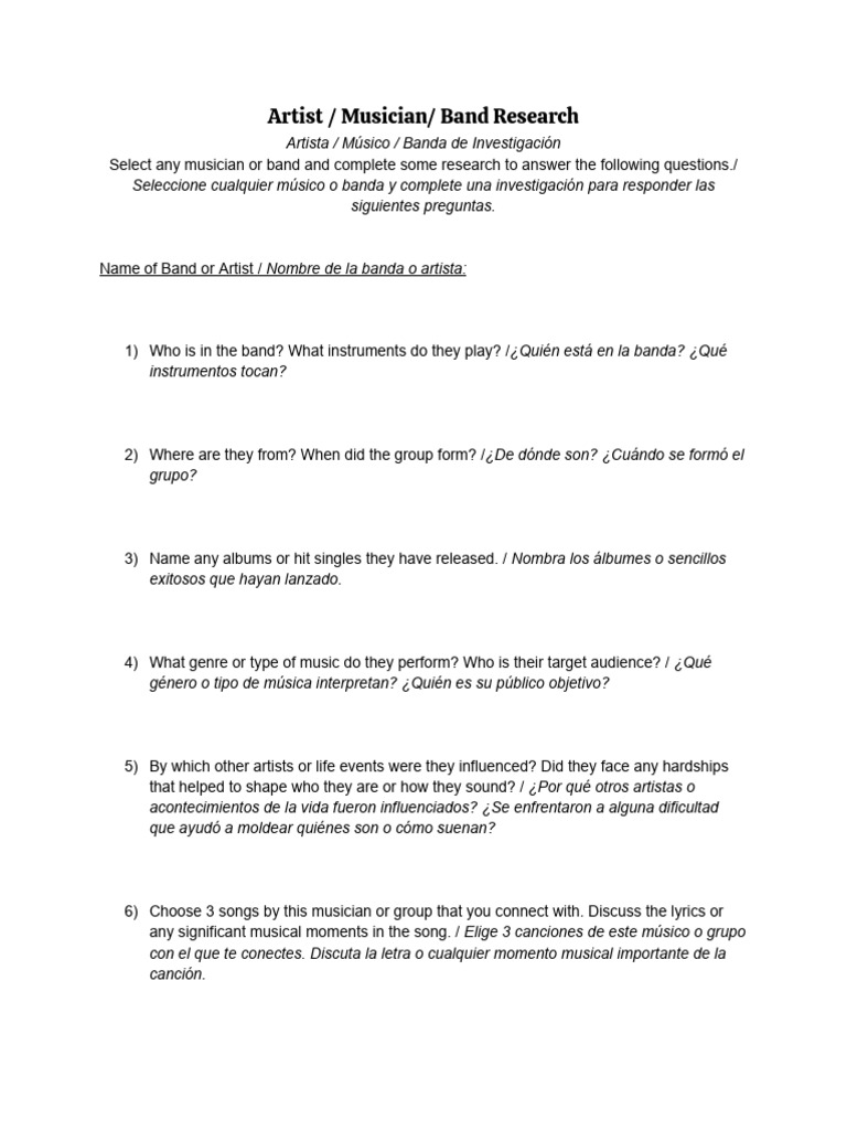 Musician - Band Research Questions | PDF