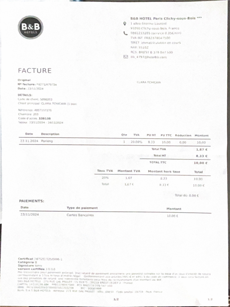 Facture b&b 1 | PDF