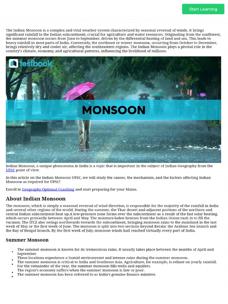 Indian Monsoon UPSC Notes - Causes & The El Nino Effect On Indian ...