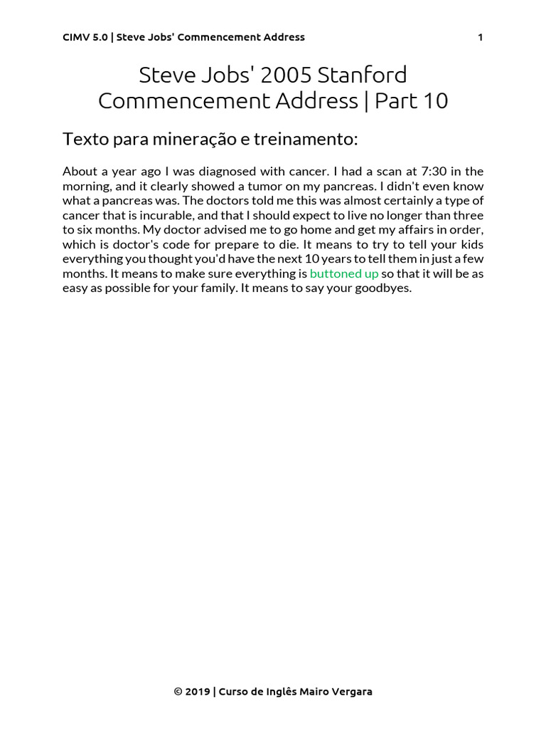 PDF Steve Jobs Commencement Address 010 | PDF | Pancreas | Medical ...