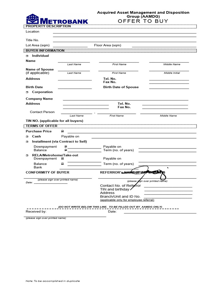 Property Purchase Offer Form | PDF | Private Sector | Market (Economics)