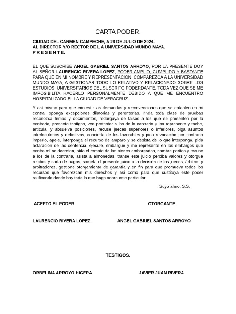 Carta Poder Angel | PDF