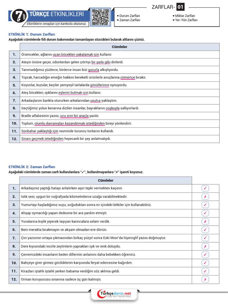 Sinif Indirilebilir Etkinlik 01 Zarflar Cevapli Cevap Anahtari | PDF