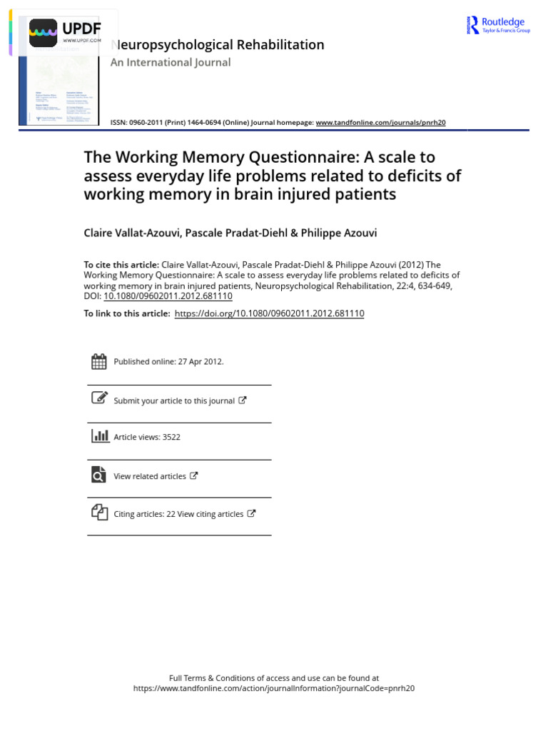 The Working Memory Questionnaire A Scale To Assess Everyday Life ...
