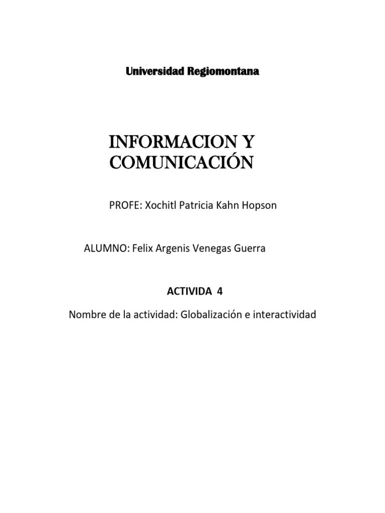 ACT 4 GLOBALIZACION E INTERACTIVIDAD Corregido | PDF | Computación en la nube | Internet de las ...