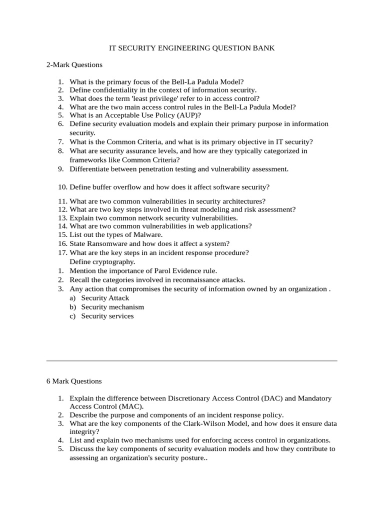 It Security Engineering Question Bank | PDF | Security | Computer Security