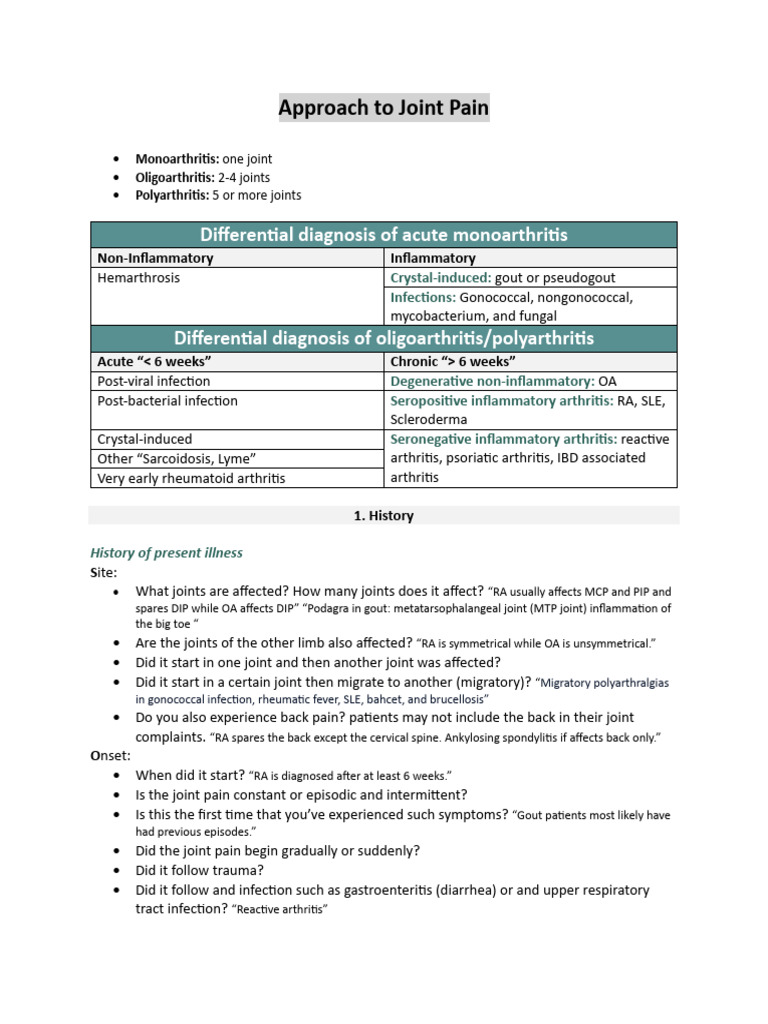 Approach to Joint Pain | PDF | Hand | Anatomical Terms Of Motion
