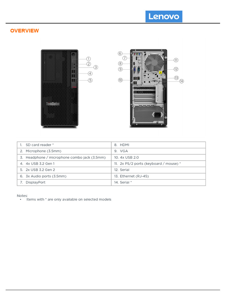 ThinkStation P348 Tower Spec | PDF | Usb | Solid State Drive