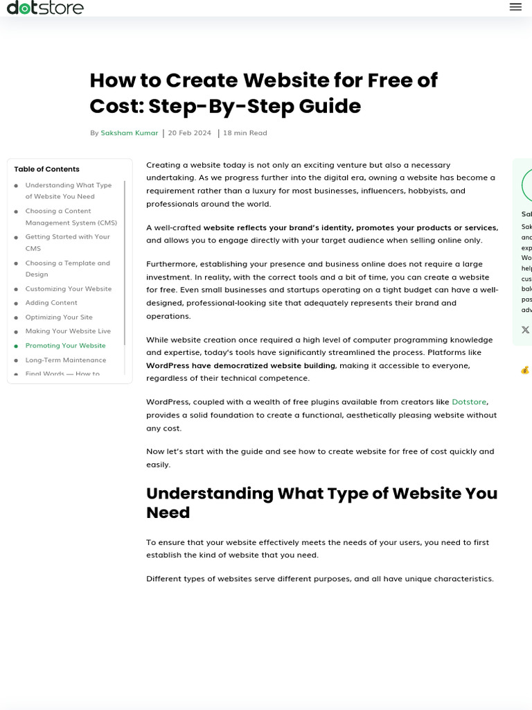 How To Create Website For Free of Cost: Step-By-Step Guide | PDF ...