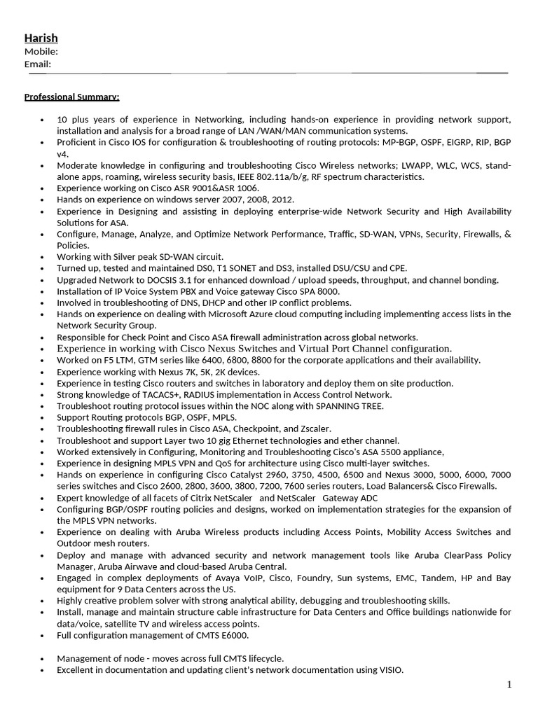 Harish.Resume | PDF | Computer Network | Virtual Private Network