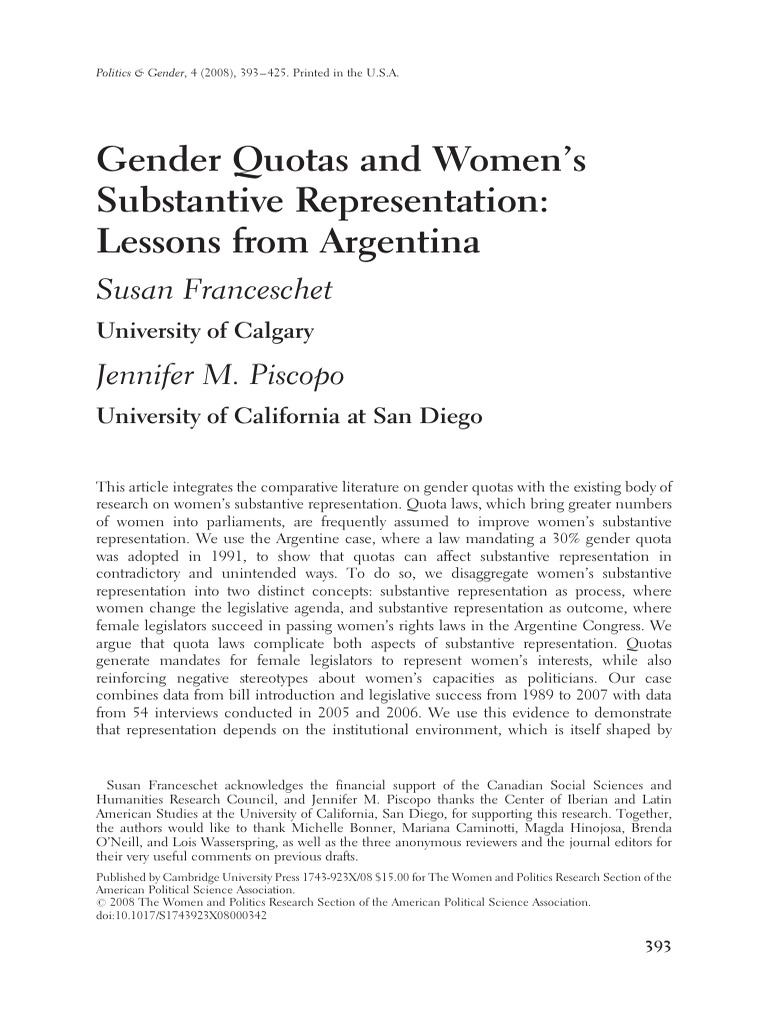 Gender Quotas and Women's Substantive Representation | PDF | Gender ...