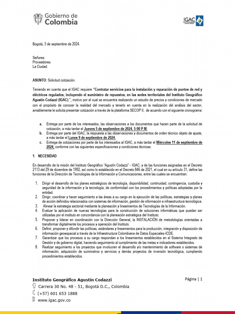 Solicitud Cotización Servicios IGAC | PDF | Planificación | Colombia