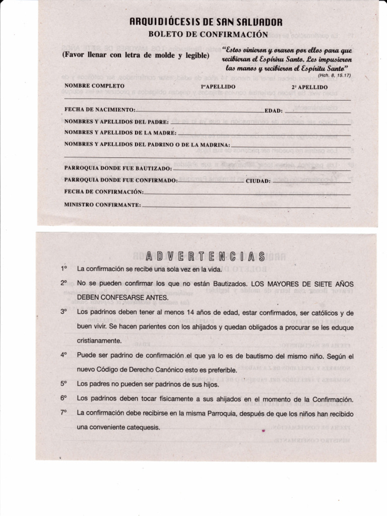 Boleto de Confirmación Católica | PDF