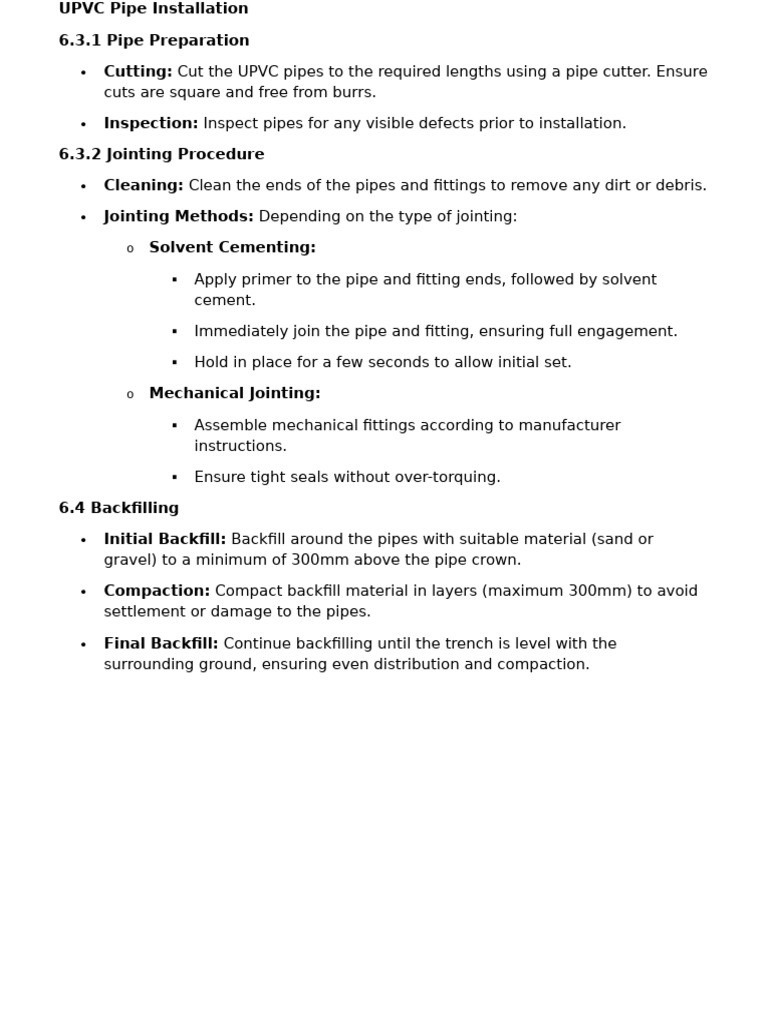 UPVC Pipe Installation for potable water system just procedure | PDF ...