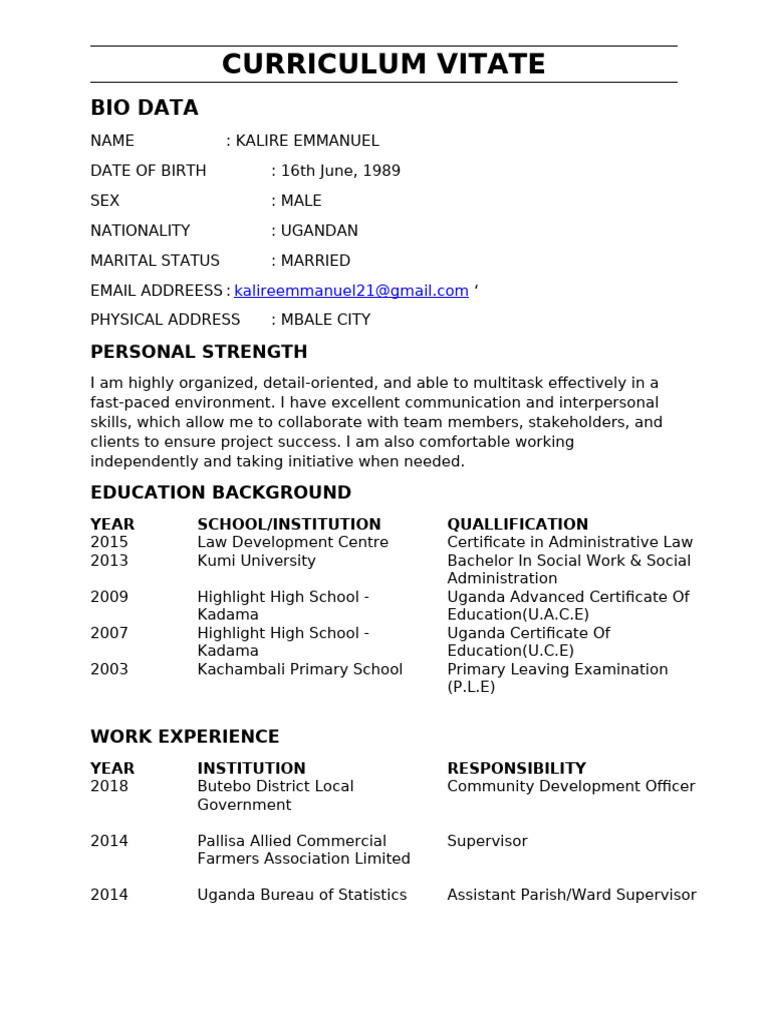Ugandan Professional's CV | PDF