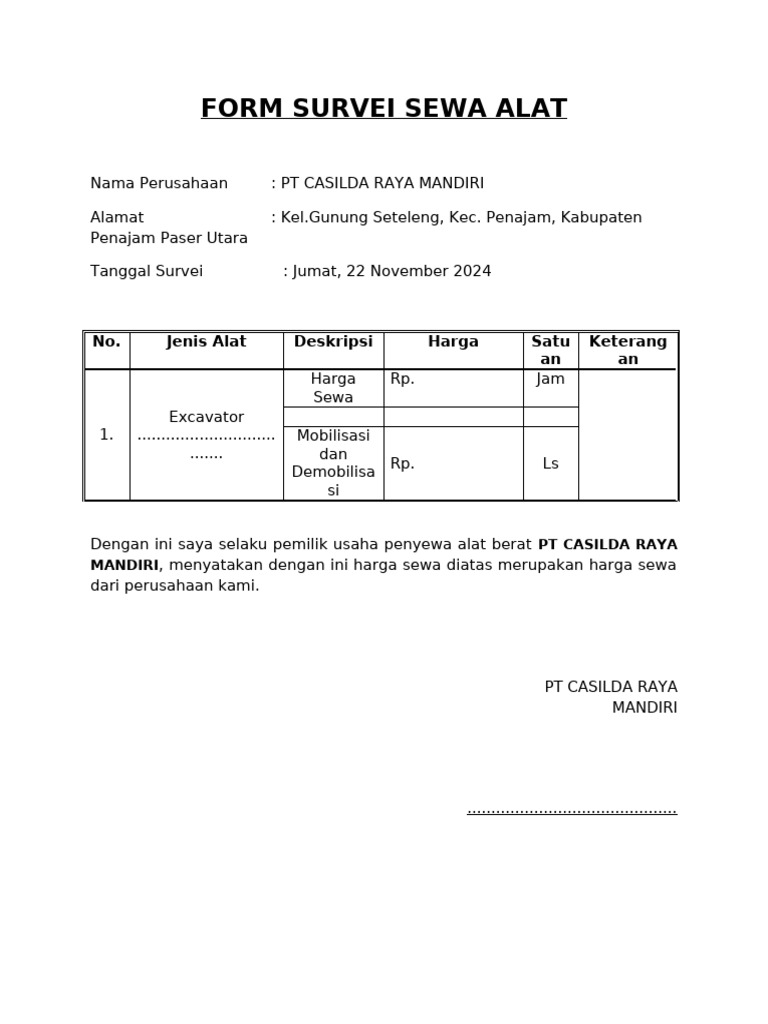 Form Survei Sewa Alat | PDF
